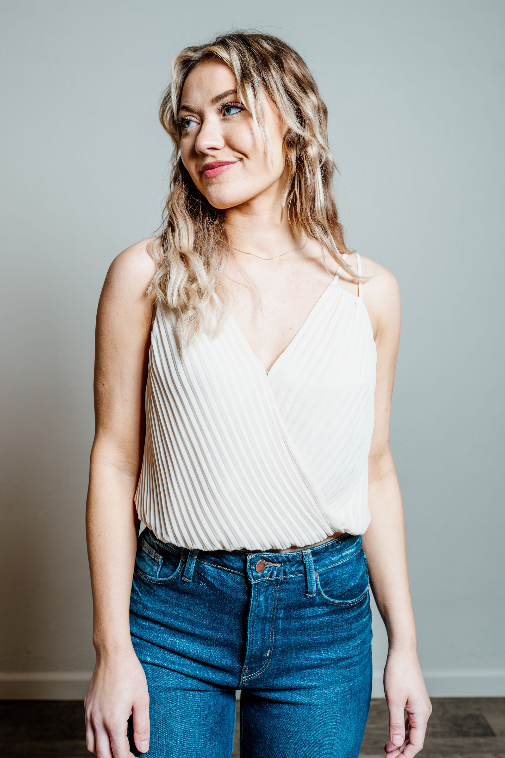 Clearance - Pleated Surplice Top With Double Spaghetti Strap – For Elyse